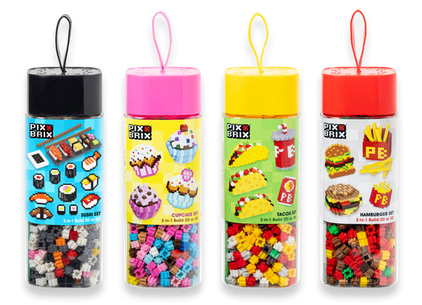 Pix Brix Food Bottle Collection – Build 2D & 3D Pixel Food in Reusable